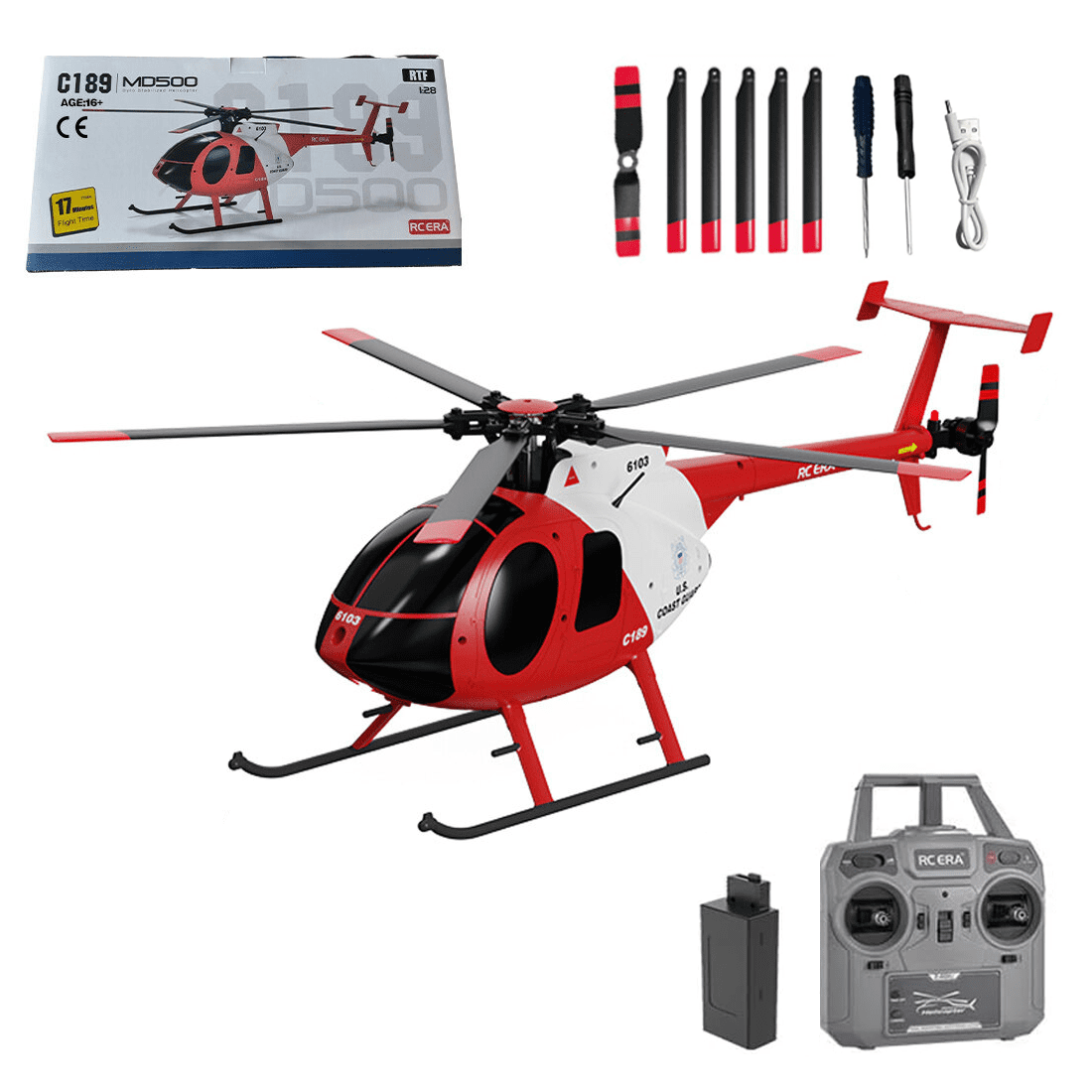 RC ERA C189 MD500 1/28 Scale RC Helicopter 4CH Single-Rotor 2.4G 6-Axis ...