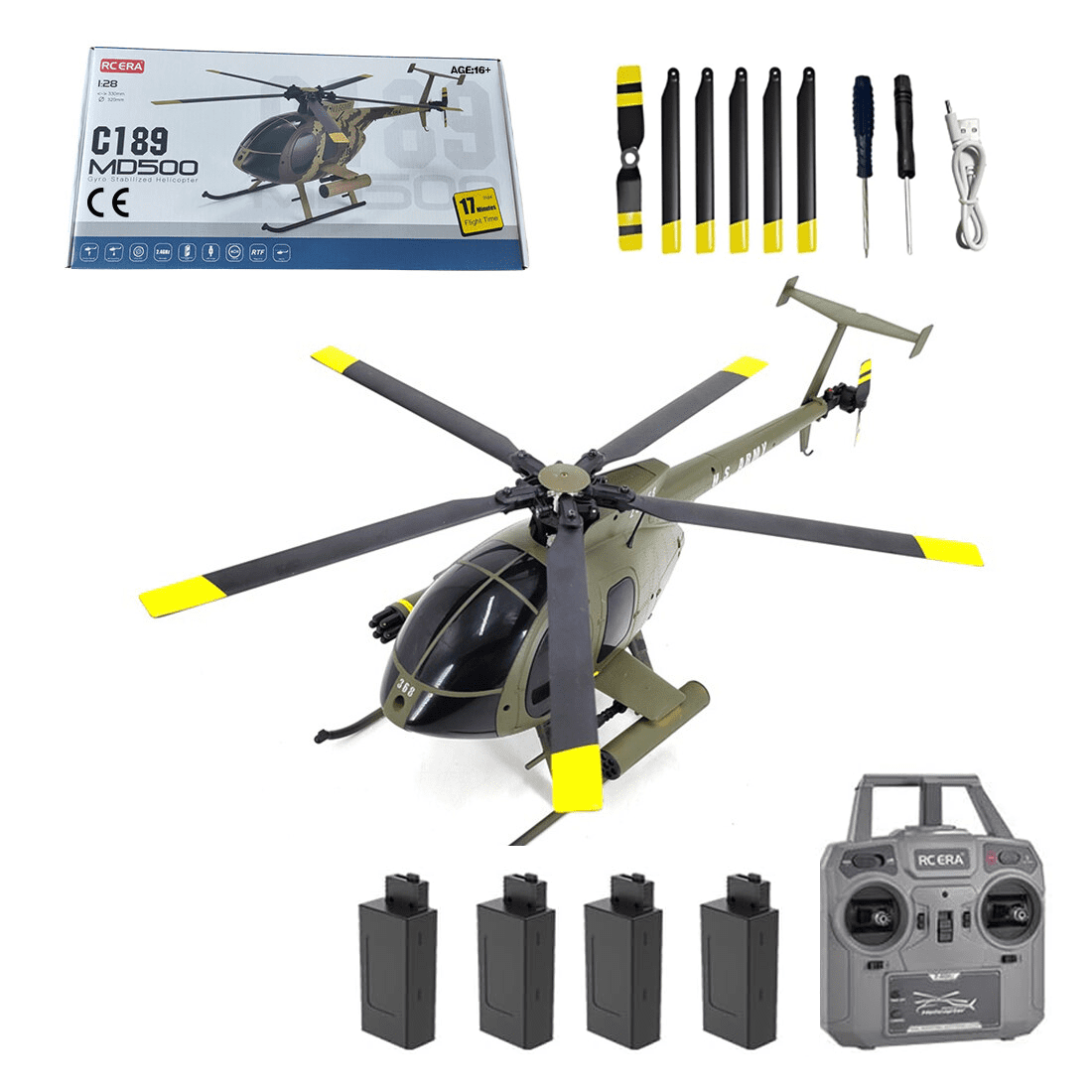 RC ERA C189 RC Helicopter with 6-Axis Gyro, 1:28 Scale MD500 4CH Single ...