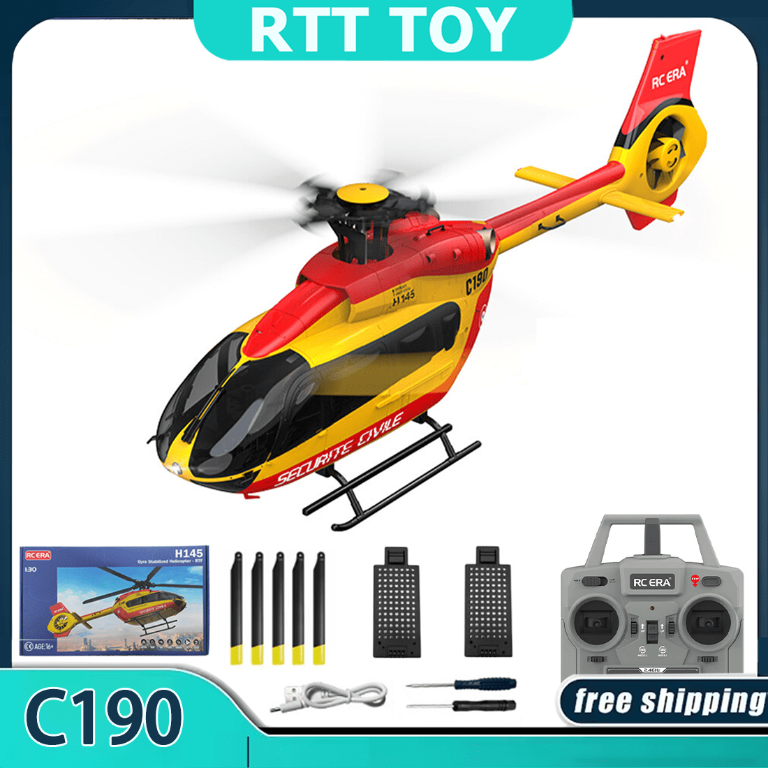 RC ERA C190 RC Helicopter with 6-Axis Gyro, 1/30 Scale H145 6CH ...