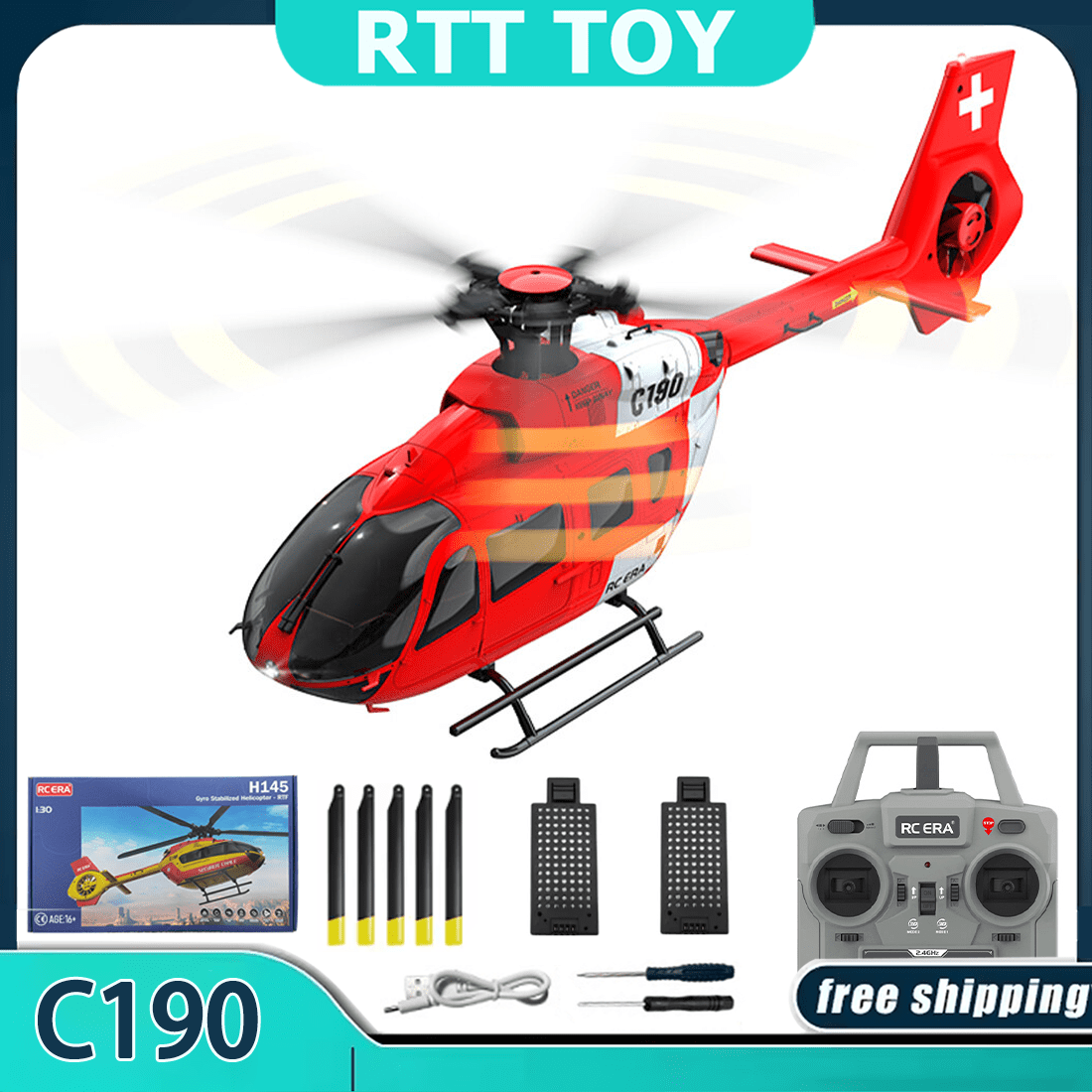 RC ERA C190 RC Helicopter with 6-Axis Gyro, 1/30 Scale H145 6CH ...