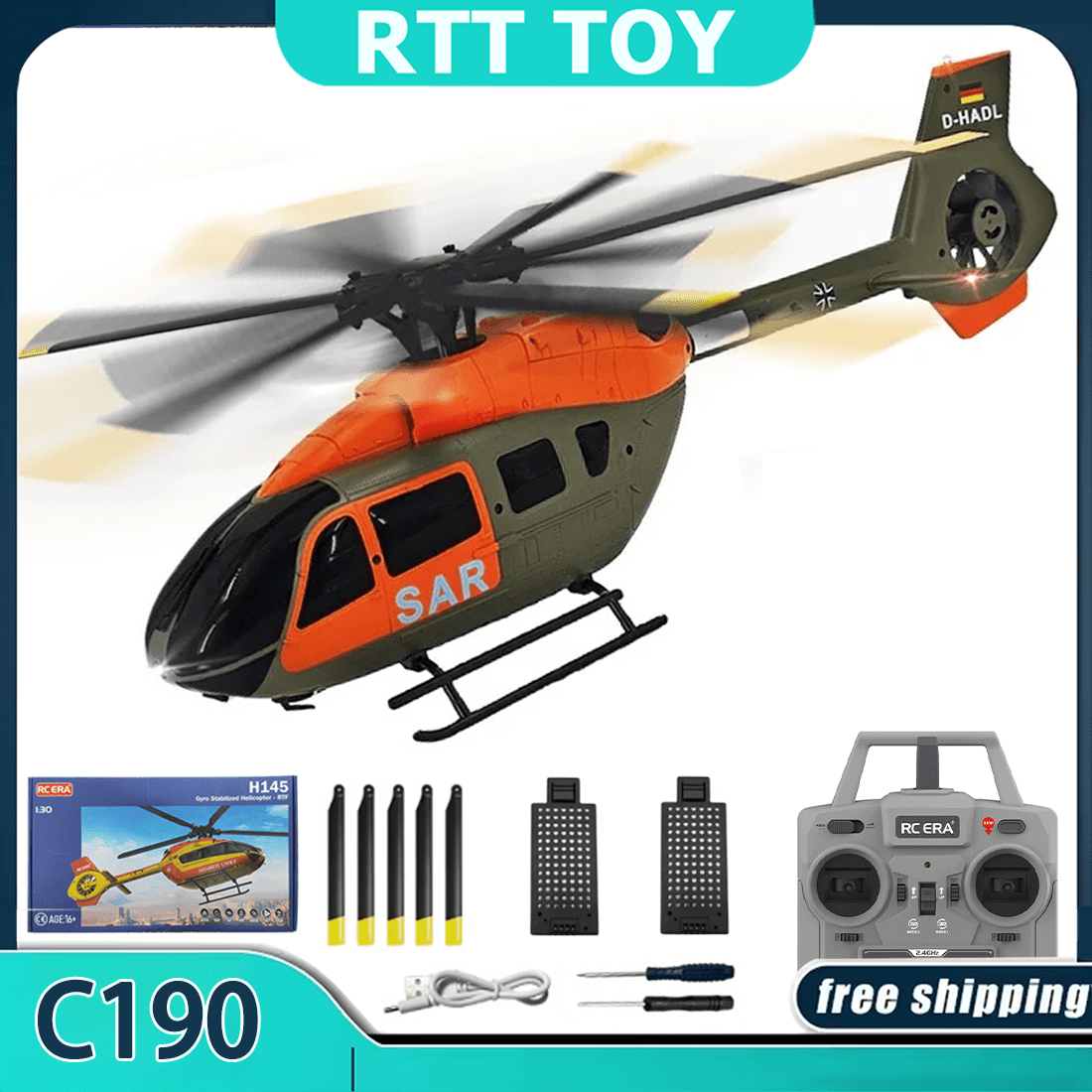 RC ERA C190 RC Helicopter with 6-Axis Gyro, 1/30 Scale H145 6CH ...