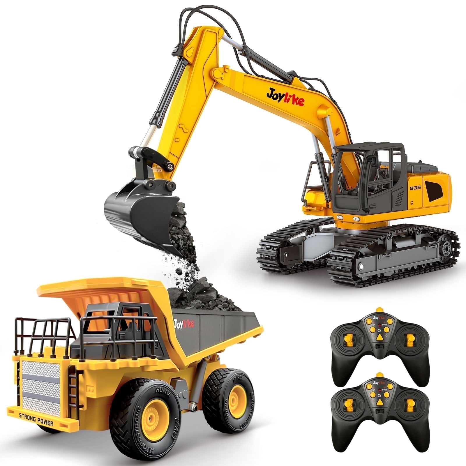 RC Excavator and Dump Truck Toy Set，2.4Ghz Metal Remote Control ...