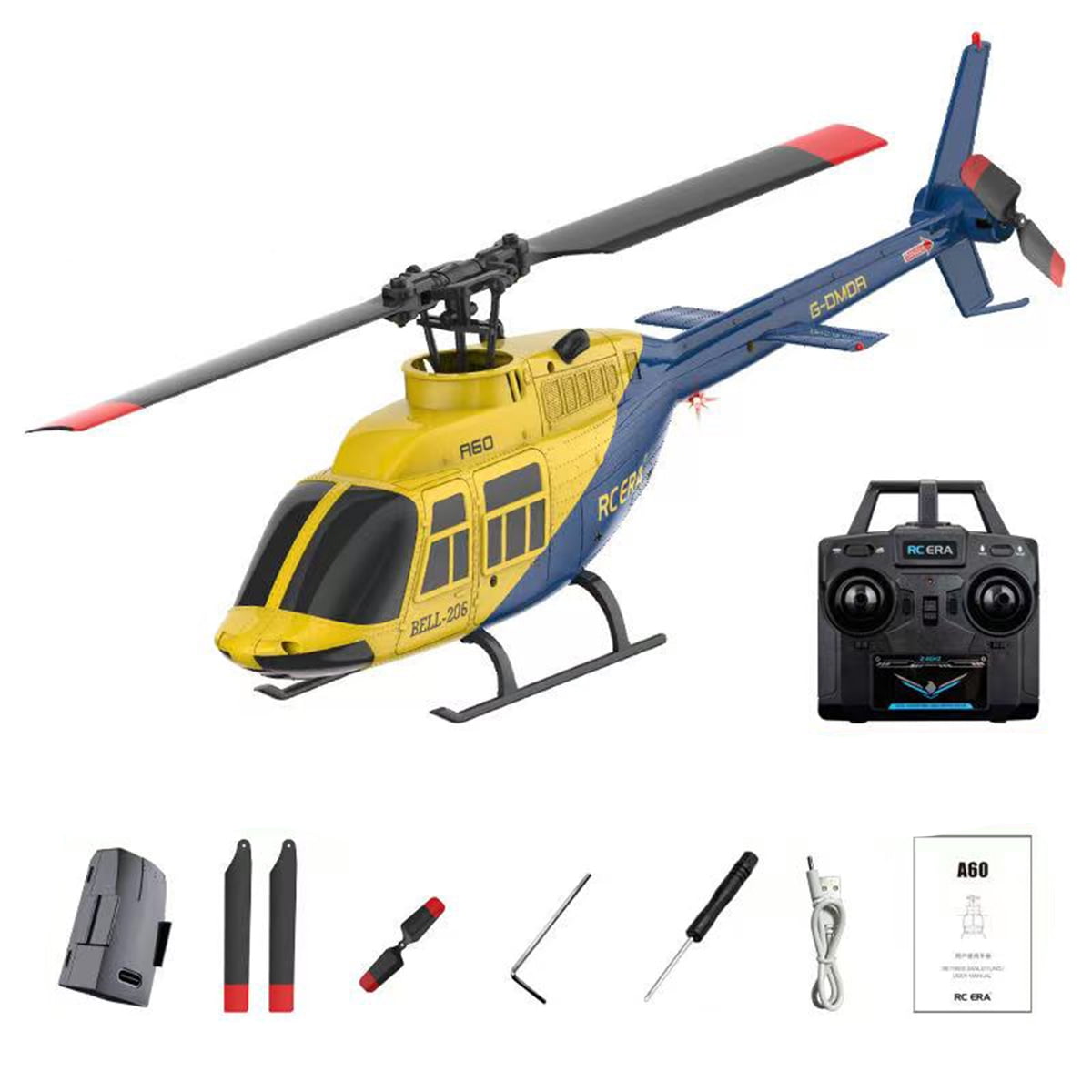RC Helicopter, A60 1:42 Scale Bell 206 90-Class 2.4G 4CH Single Rotor Flybarless Altitude Hold ...
