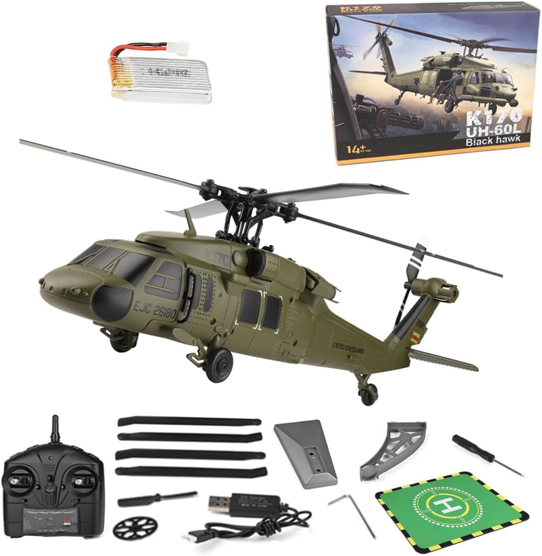 RC Helicopter Model, Wltoys K170 Black Hawk UH-60L 170 Size 4CH Flybarless Helicopter with ...