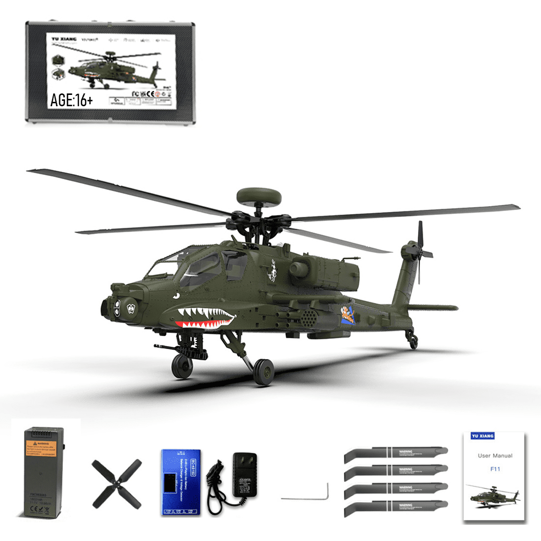 RC Helicopter, YU XIANG F11 AH64 1/32 Scale 2.4G Dual-Axis 6CH 3D/6G ...