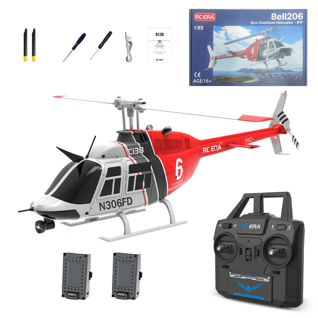 RC Helicopter for Adults, C138 Bell 206 6CH No Aileron Remote Control ...