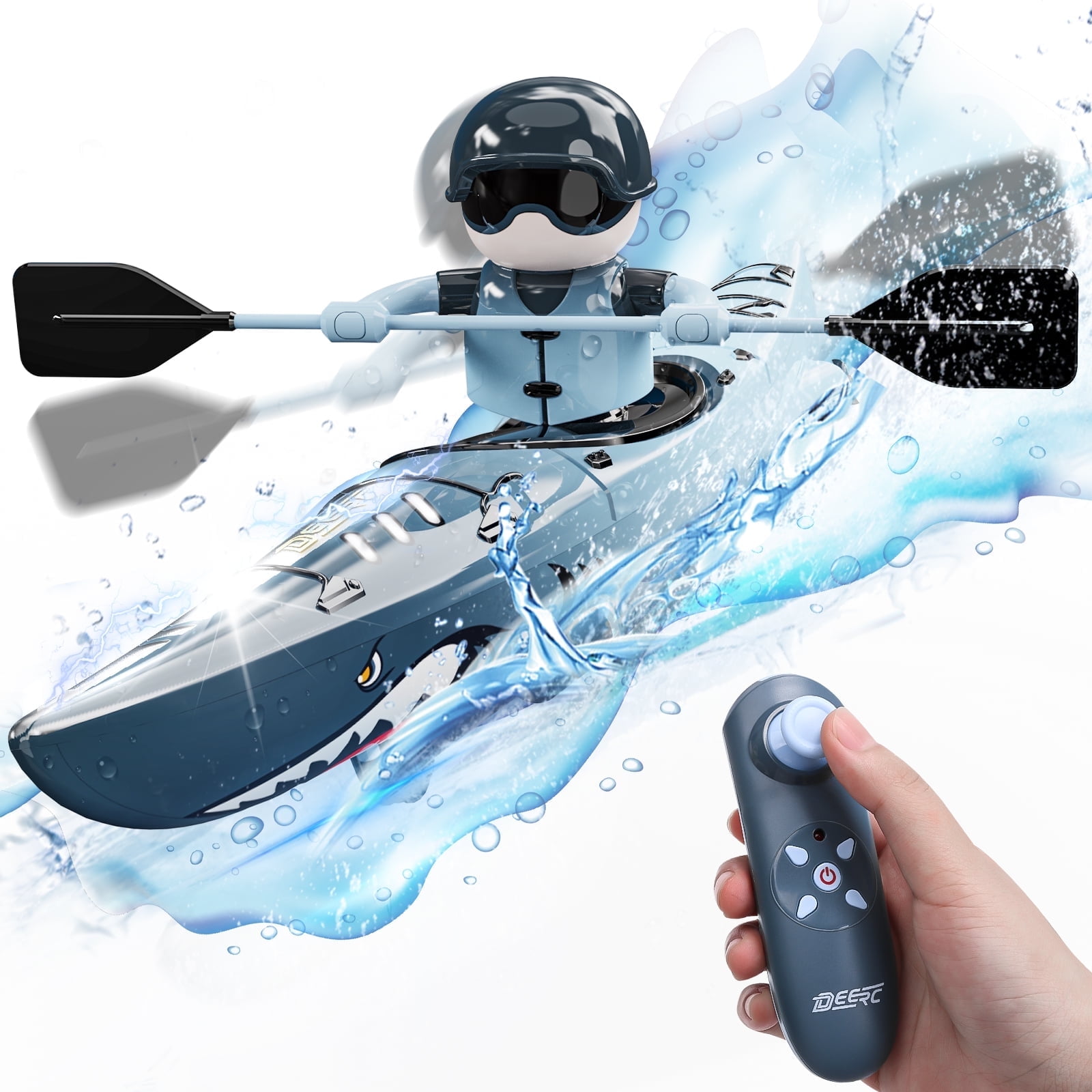RC Kayak Boat for Kids,Remote Control Shark Boat Toys W/LED Light for ...