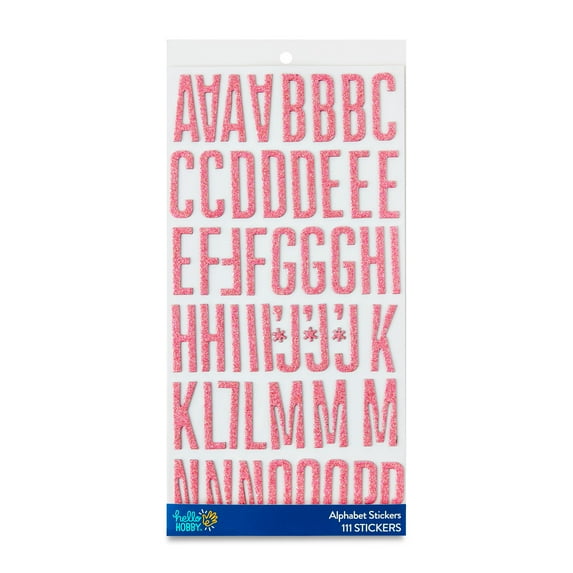 Hello Hobby Pink Glitter Alphabet Stickers 111 Count for Personalizing ...