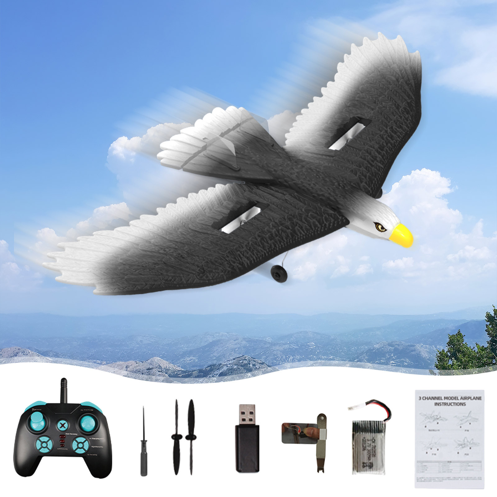 RC Plane,Remote Control Eagle Airplane Toys,Aircraft 2.4GHZ 2CH RTF ...