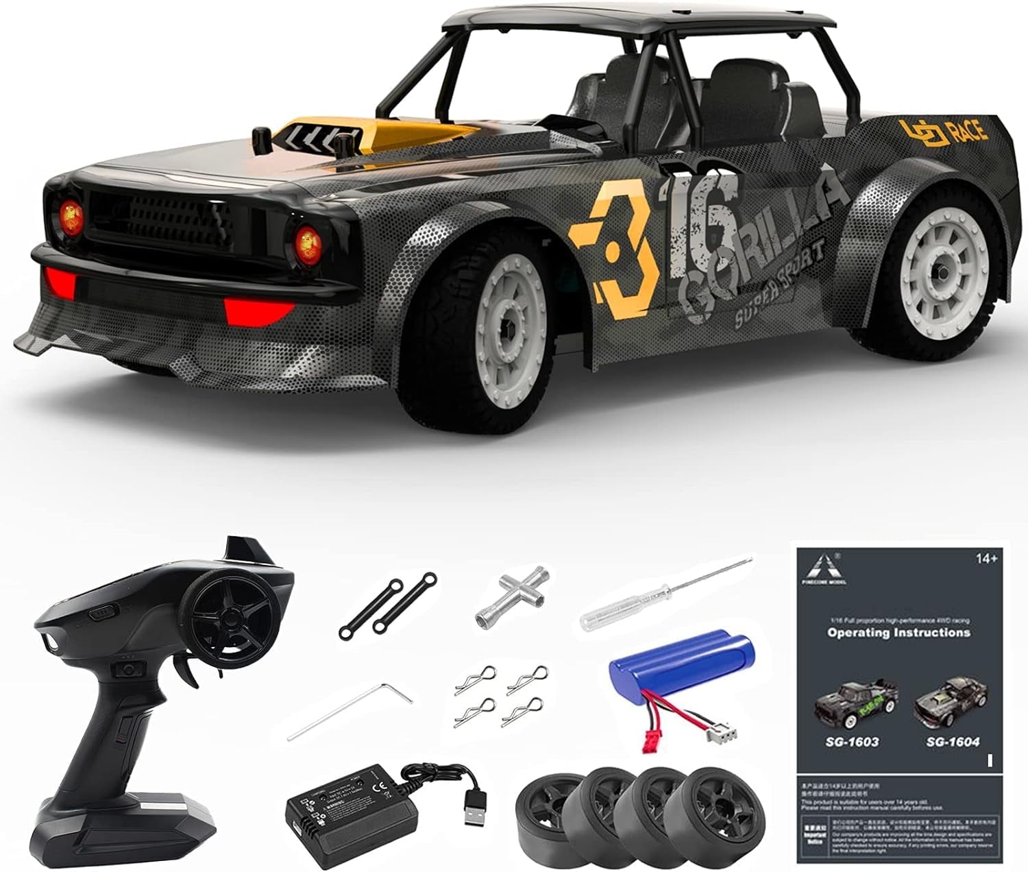 RC Racing, 1/16 Scale Electronic Drift Car, 2.4Ghz Dirt Bike Model ...