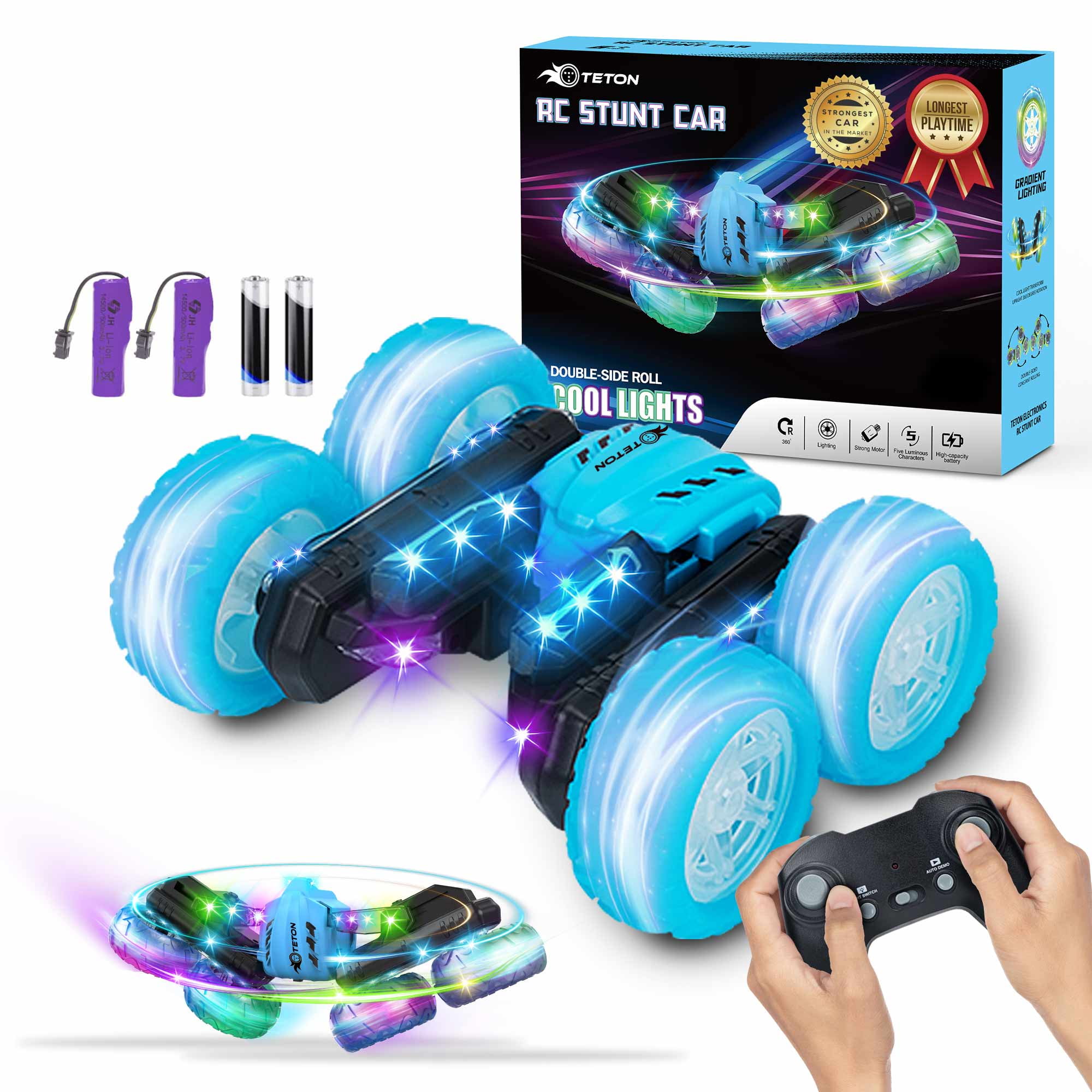 RC Stunt Car Double Sided roll,360°Rotating TETON ELECTRONICS Remote Control Car-LED Headlights ...