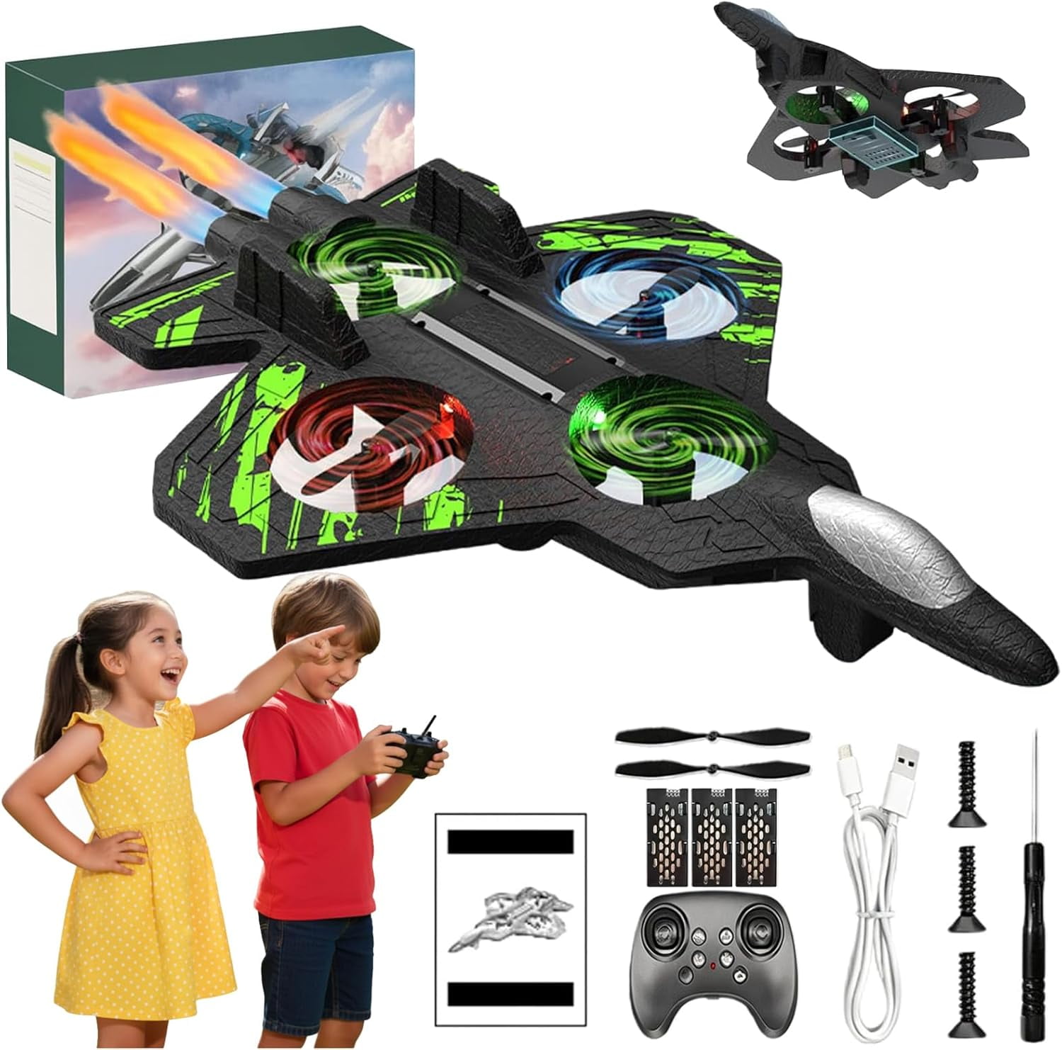 RC Stunt Fighter Jet Toy - 360 Flips LED Green 3 Battery - Walmart.com