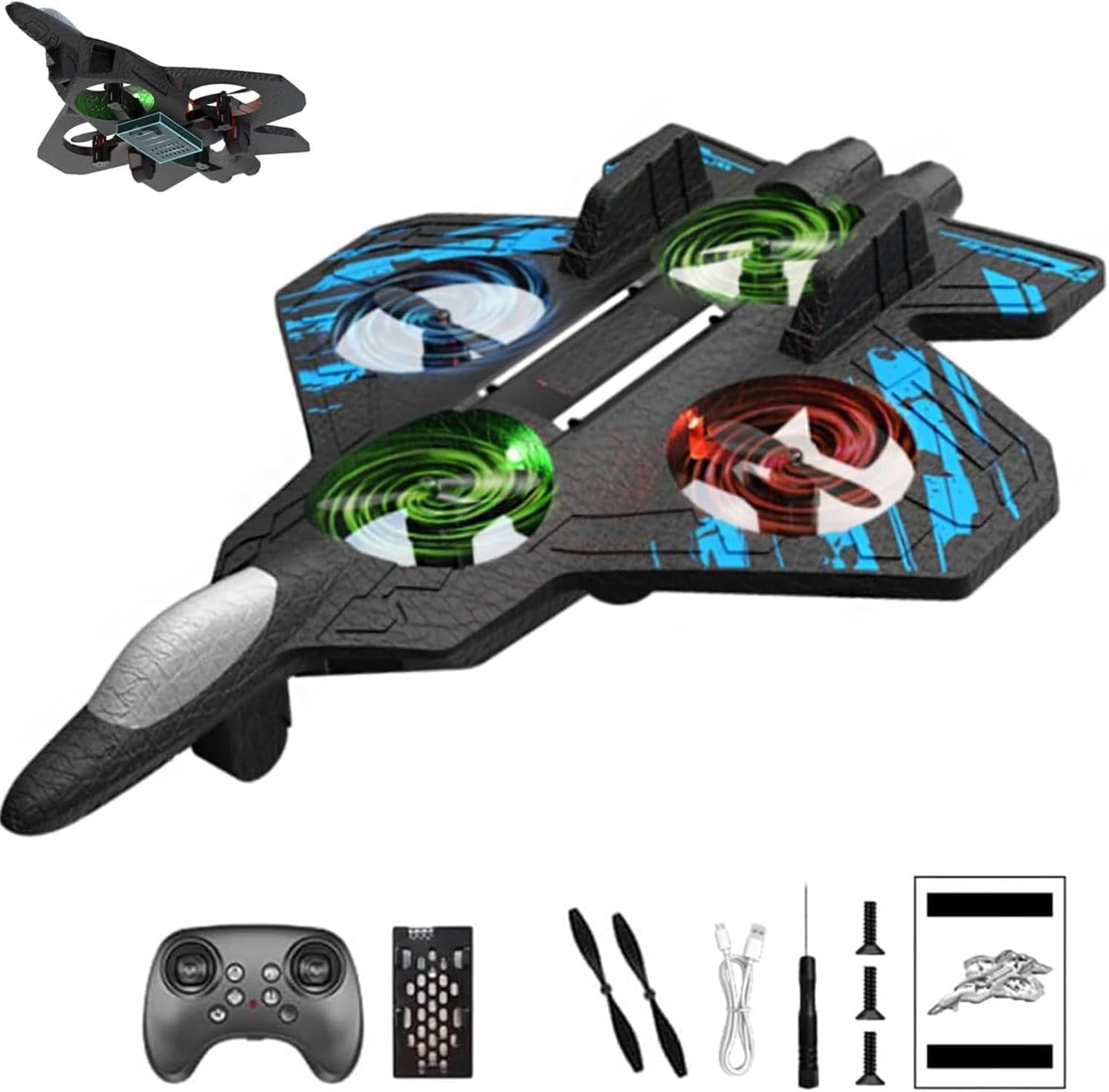 RC Stunt Fighter Jet Toy with 360° Flips & LED Lights, Christmas Remote ...