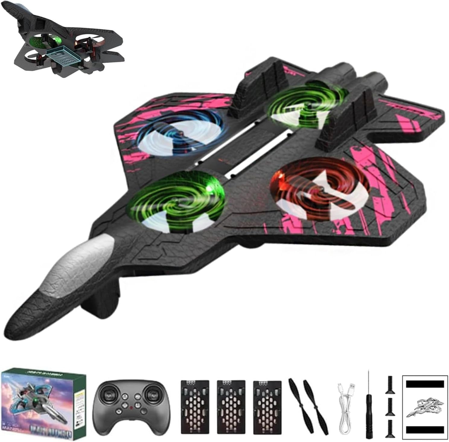 RC Stunt Fighter Jet Toy with 360° Flips & LED Lights, Christmas Remote ...