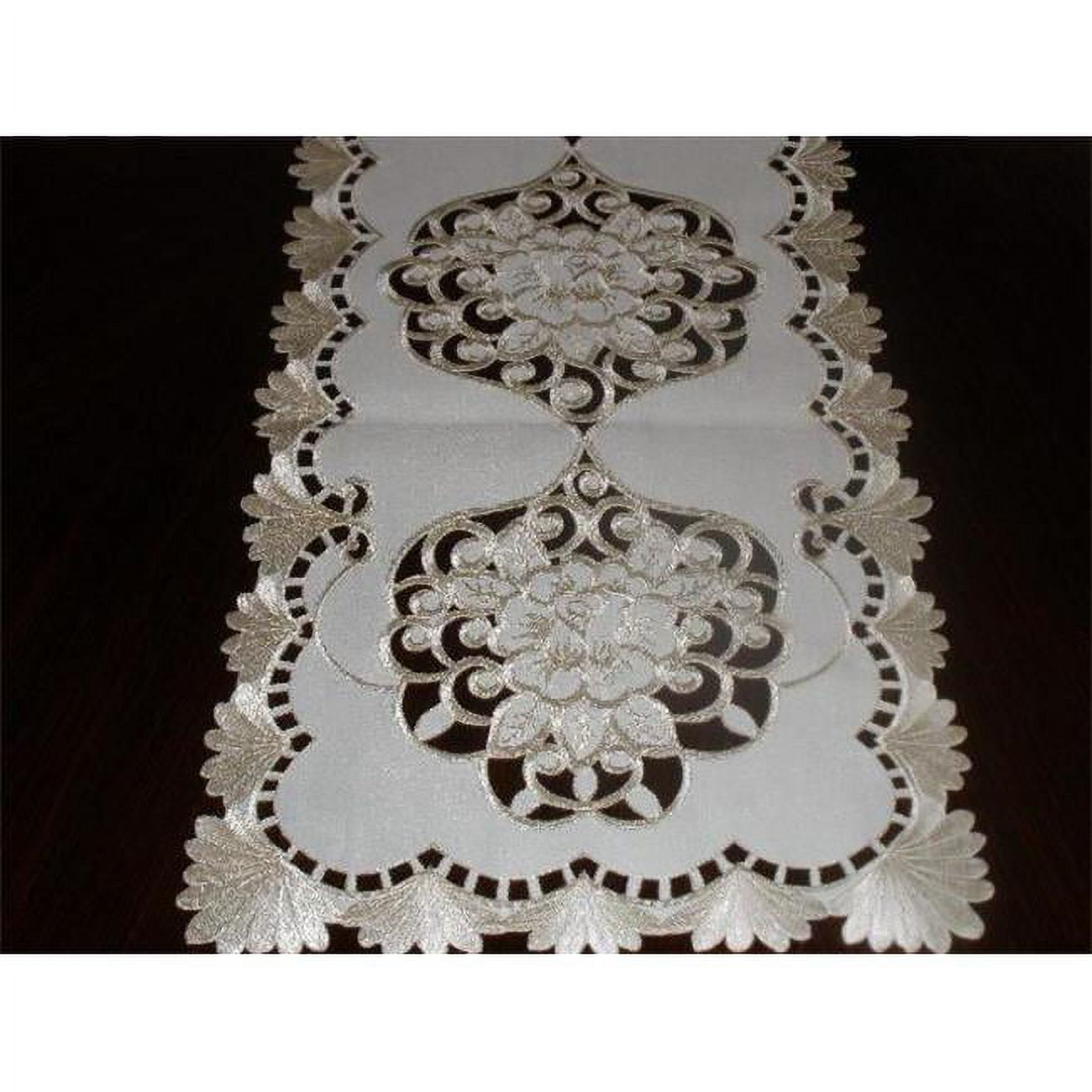 RC0446-1490 14 x 90 in. Embroidered Roses And Lacy Cutwork Table Runner ...