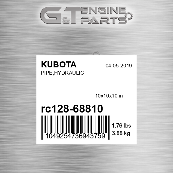 RC128-68810 PIPE,HYDRAULIC fits KUBOTA (New OEM) - Walmart.com