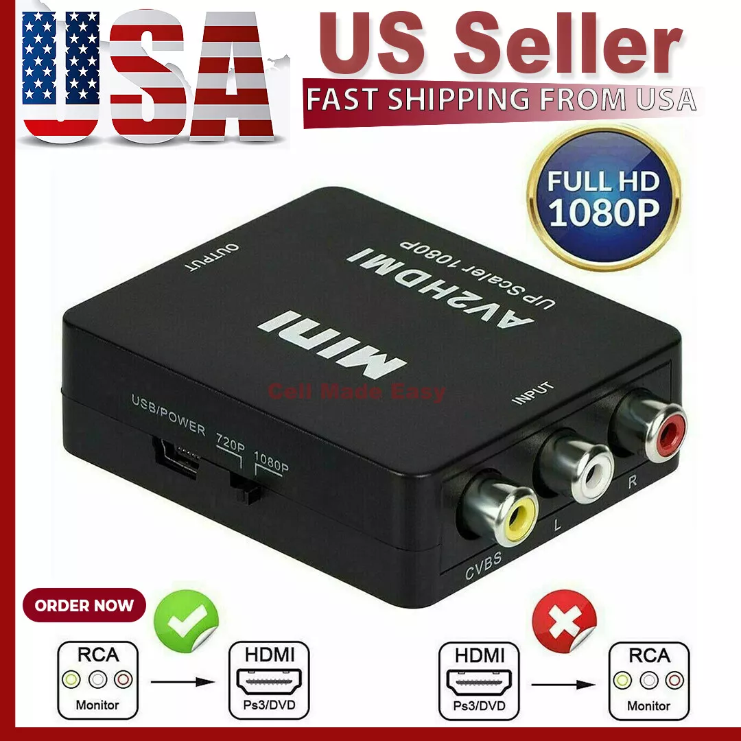 RCA AV to HDMI HD Converter Composite CVBS Audio Video Adapter Wii NES ...