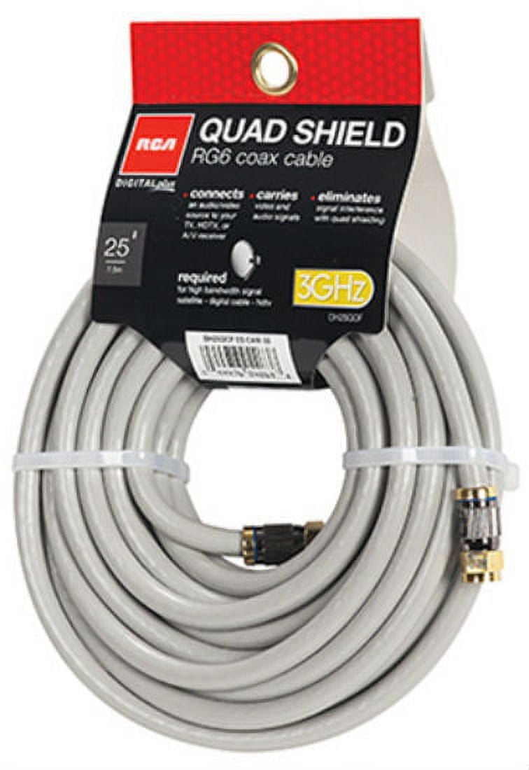 RCA DH25QCF Digital Plus Quad Shield RG6 Coaxial Cable, 25', 18 AWG ...