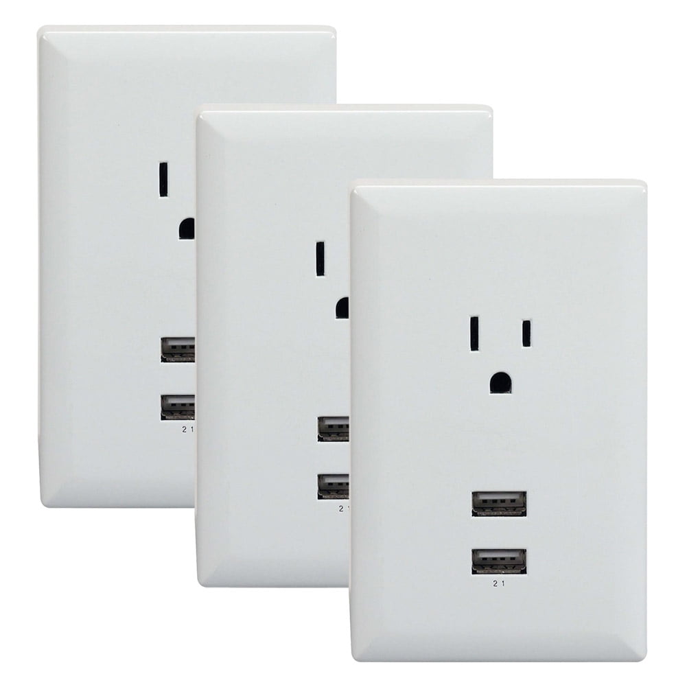 RCA Dual USB + Single Power Outlet Wall Adapter Plate WP2UWR, 3 Pack ...