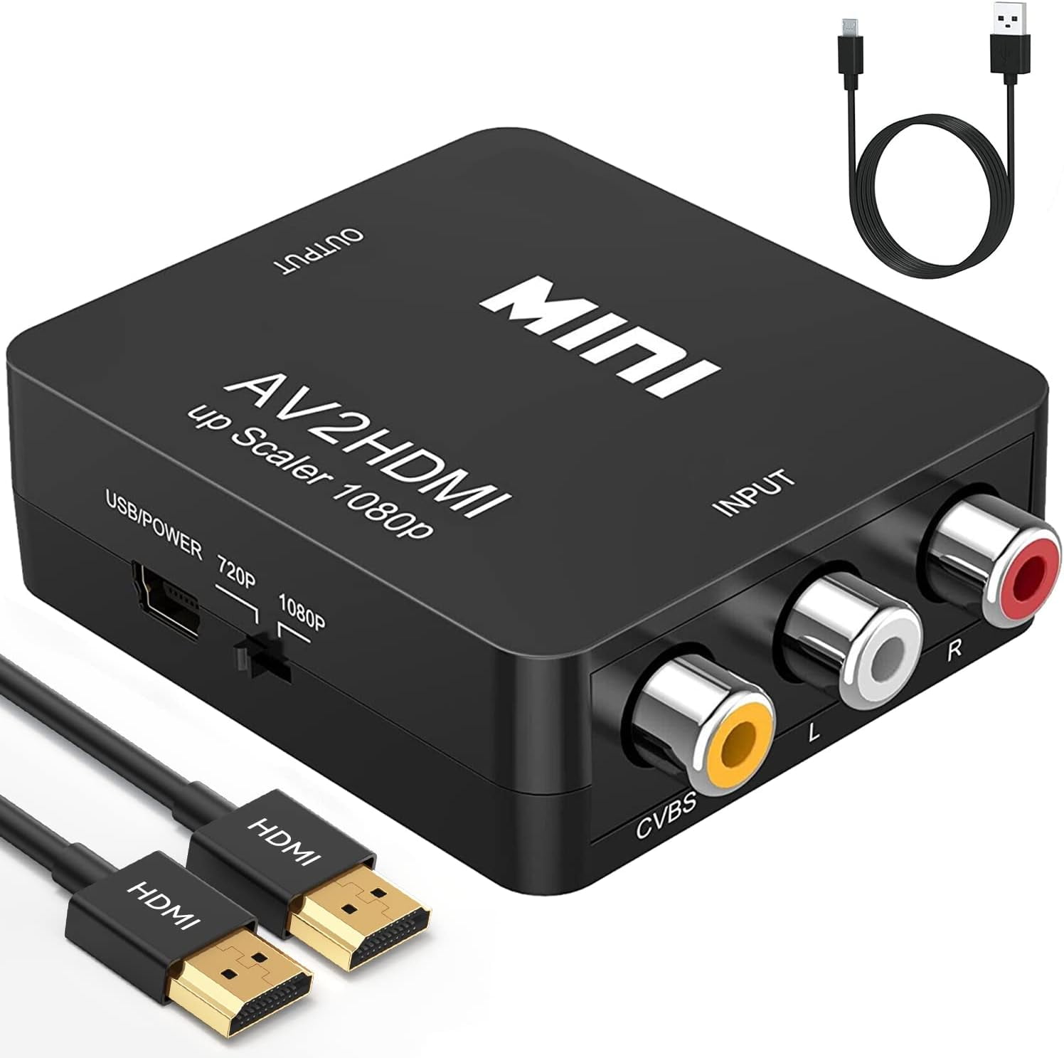 RCA to HDMI,AV to HDMI Converter, 1080P Mini RCA Composite CVBS Video ...