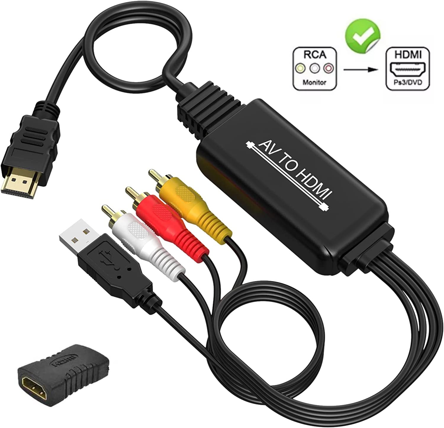 RCA to HDMI Converter,AUBEAMTO RCA to HDMI Cable, AV 3RCA CVBS ...