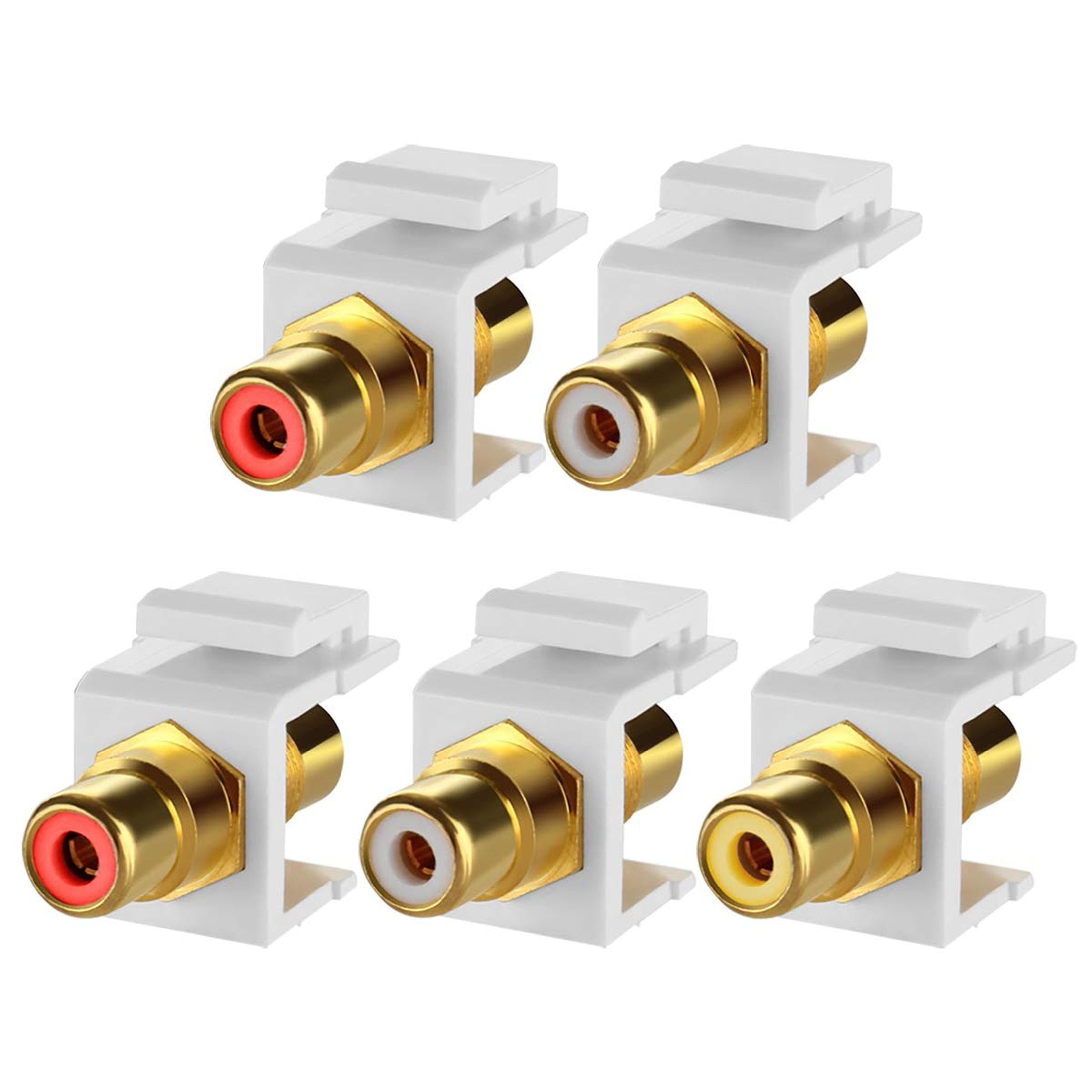 RCA Keystone Jack Insert Connector 5-Pack Gold Plated Female Adapter White - Walmart.com