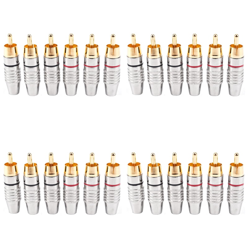 RCA Male Plug Adapter, Audio Phono Gold Plated Solder Connector,Hi End - 24-Pack,Silver ...