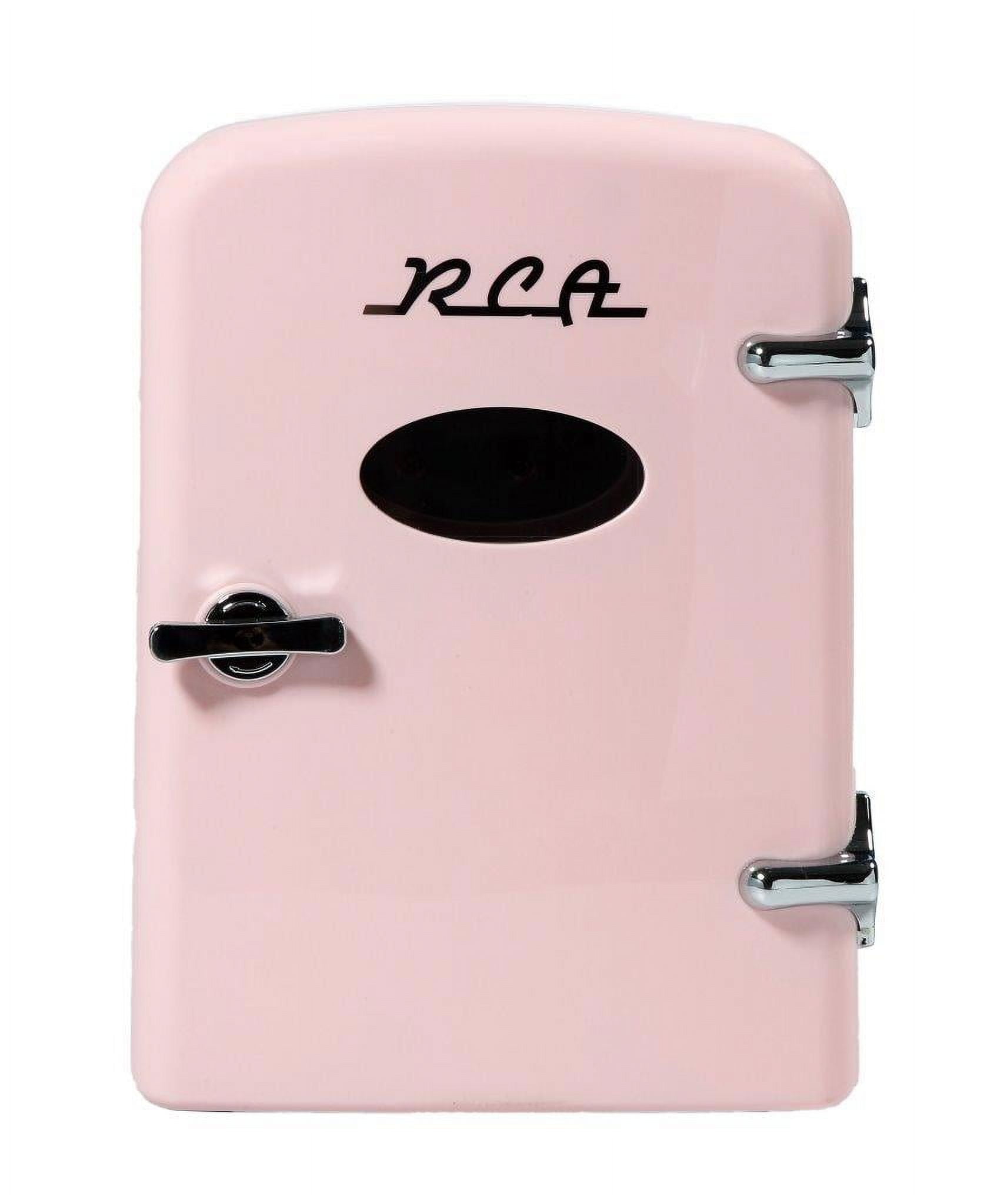 RCA Mini Retro Beverage Fridge, 6-Can Capacity, Pink, Compact, Low ...