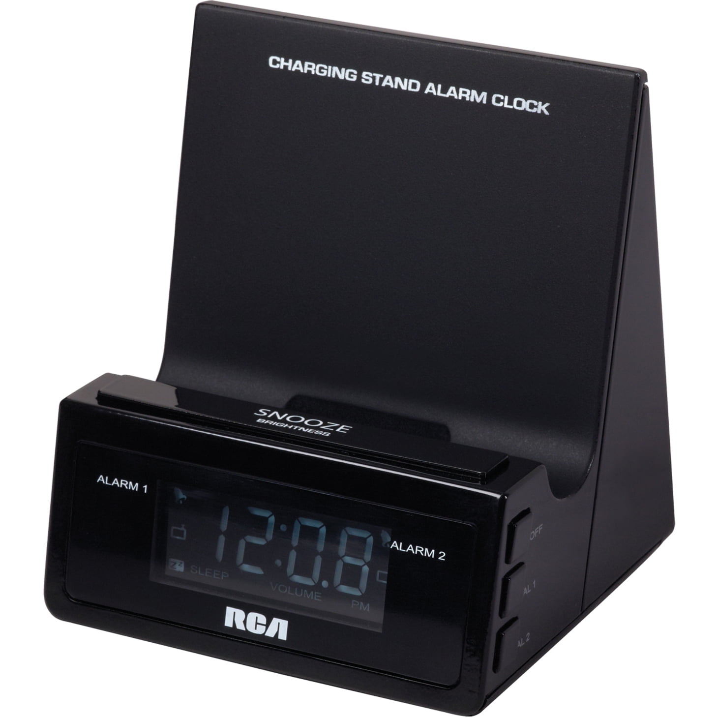 RCA RCD215 BLACK STANDING ALARM CLOCK USB CHARGING DUAL WAKE - Walmart.com