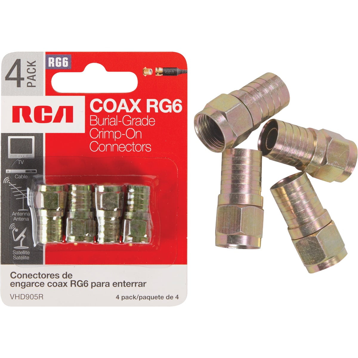 RCA RG6 F-Connector (4-Pack) VHD905R - Walmart.com