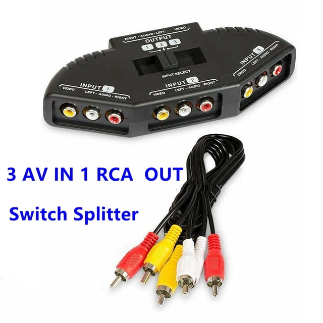 RCA Splitter AV Switch Box 3 Way Superior Quality Outlets Converter and ...