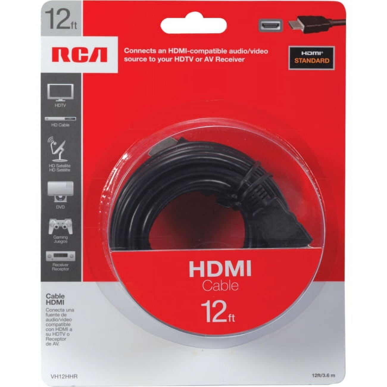 RCA VH12HHR High Definition 12' HDMI to HDMI Cable for HDTV, Supports ...