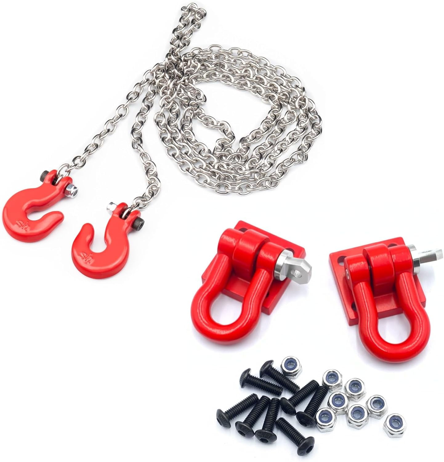 RCLIONS 1/6th Red D Shackles/Tow Hook with Trailer Tow Chain for AXIAL ...