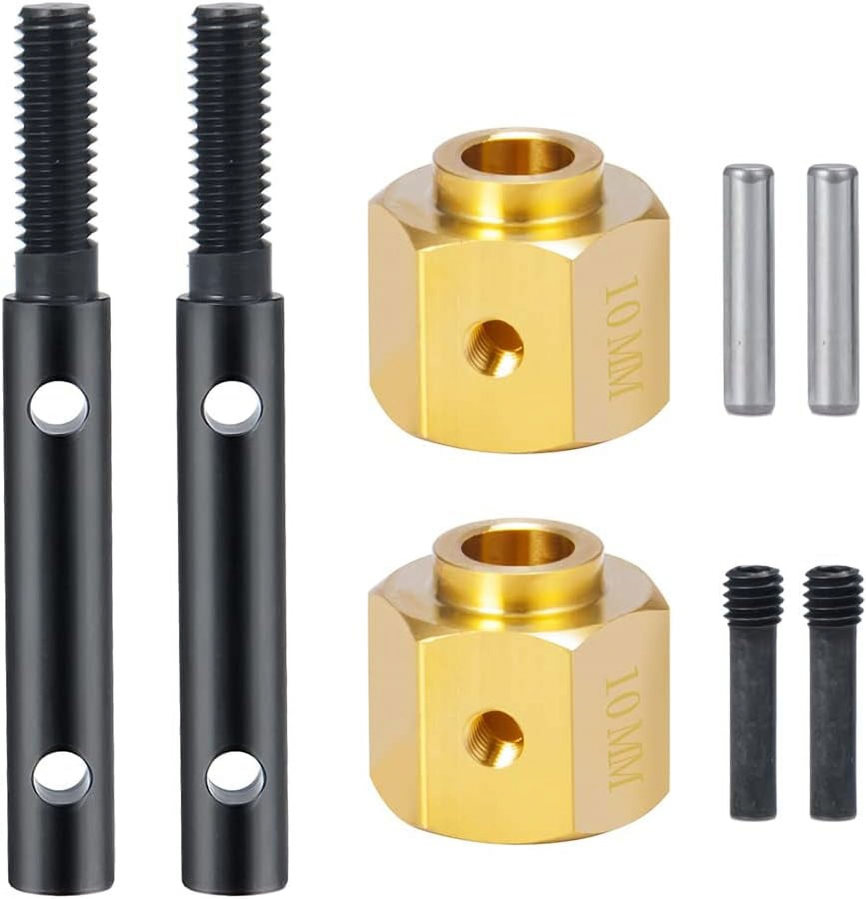 RCLIONS Brass Extended Wheel Hubs Hex +10mm with Steel Stub Axle for ...