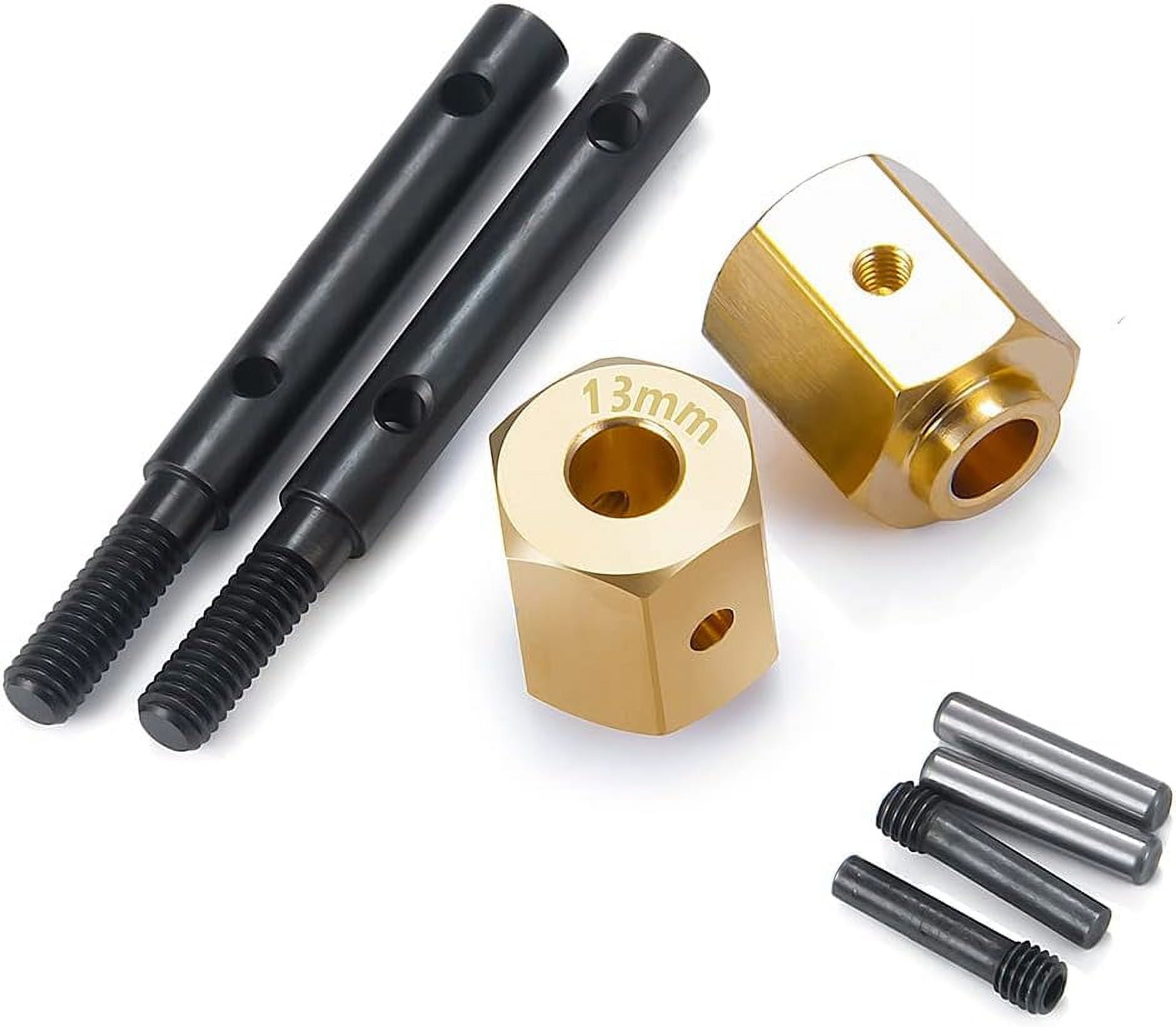 RCLIONS Brass Extended Wheel Hubs Hex +13mm with Steel Stub Axle for Axial SCX10 III AXI03007 1 ...