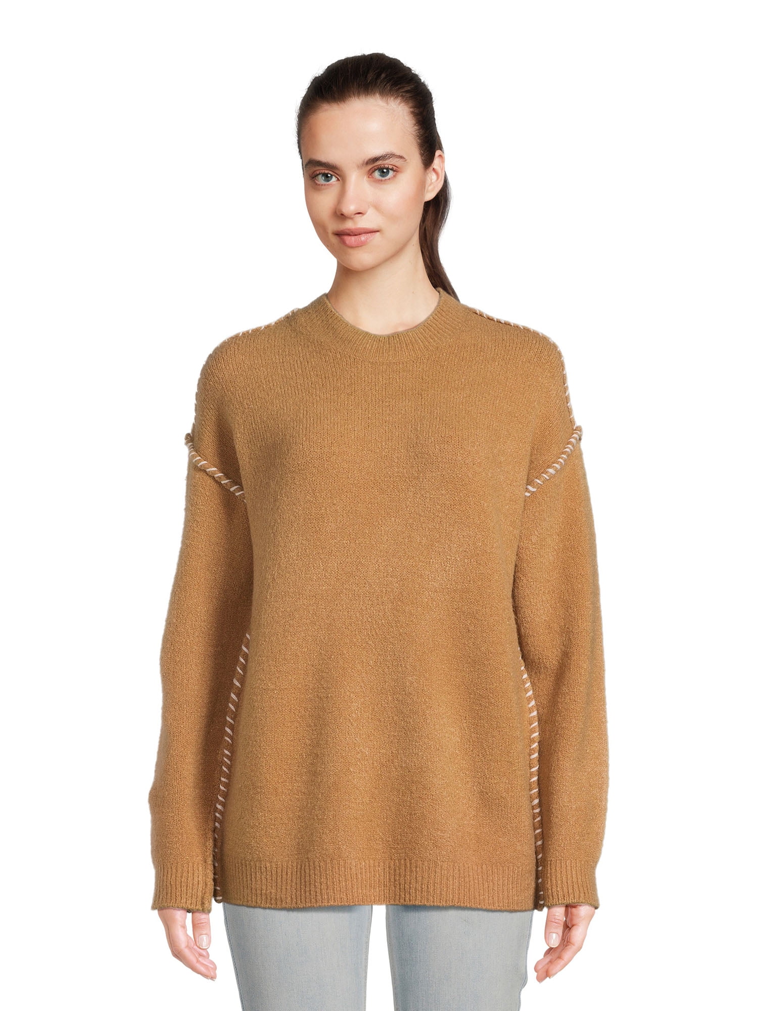 RD Style Womens Whipstitch Mock Neck Pullover - Walmart.com