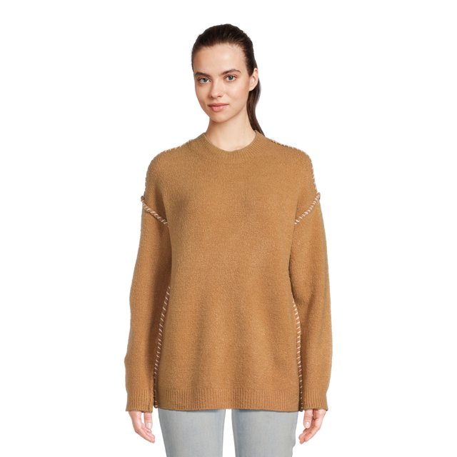 RD Style Womens Whipstitch Mock Neck Pullover - Walmart.com