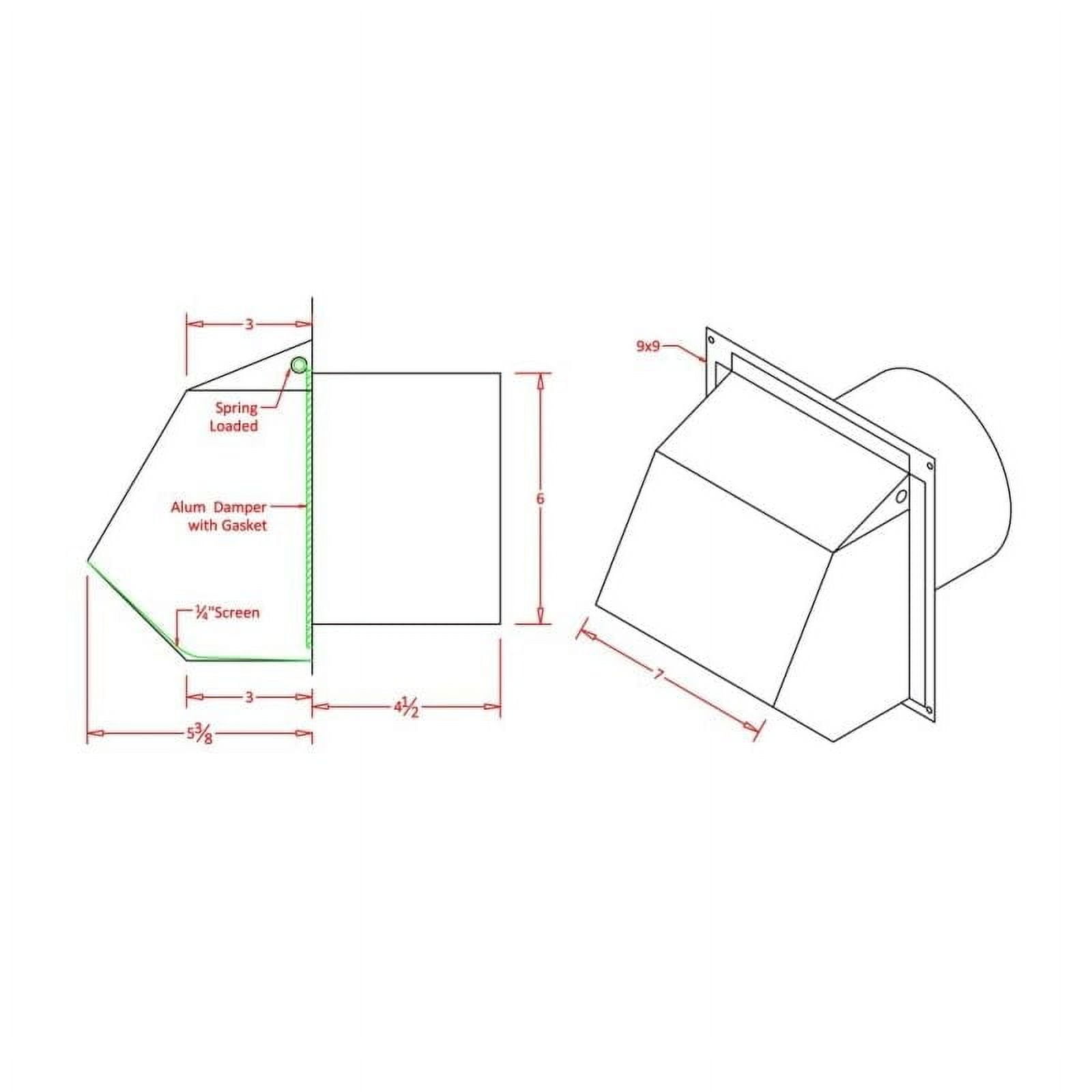 RDP Heavy Duty Hooded Wall Vent with Spring Loaded Damper and Screen ...