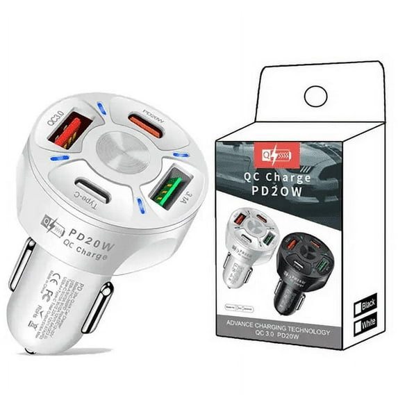 RDRKR 4 Port USB Fast Charging Cigarette Light Car Charger 2USB/PD20W ...