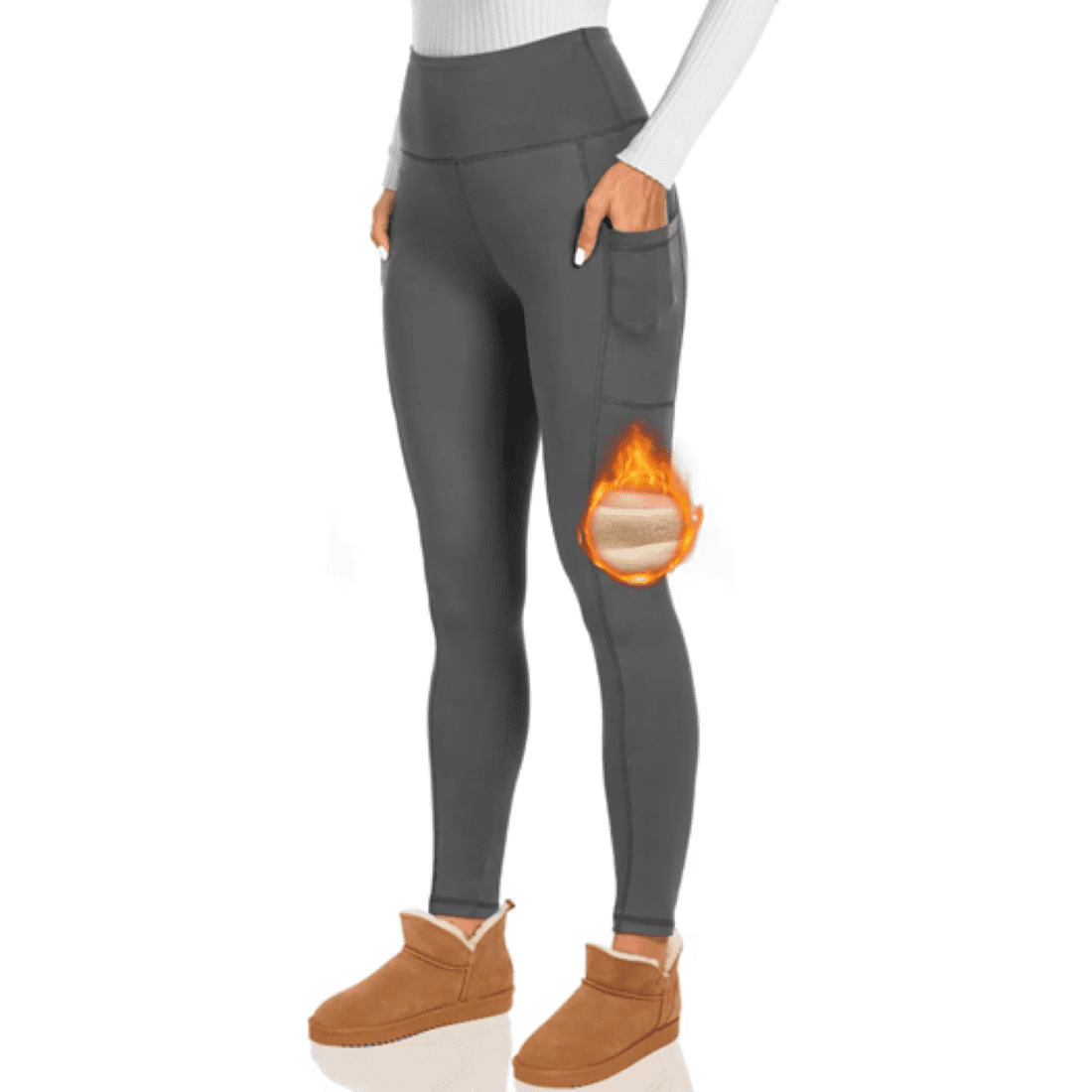 RDRKR Activewear Thick Fleece Leggings With Pockets, Women's XL, Gray ...