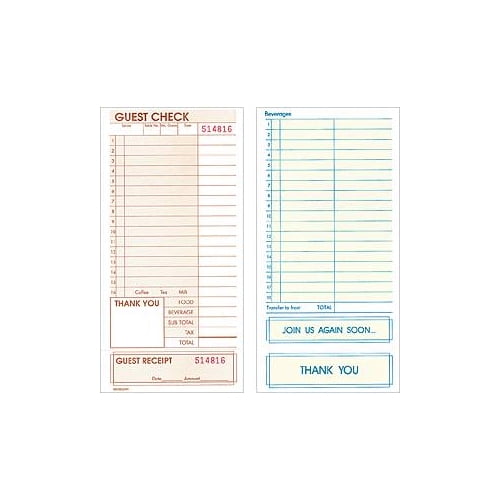 RDW - 3136PAD - 1 Part Padded Guest Checks - Walmart.com