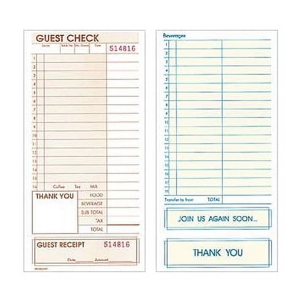 RDW - 3136PAD - 1 Part Padded Guest Checks - Walmart.com