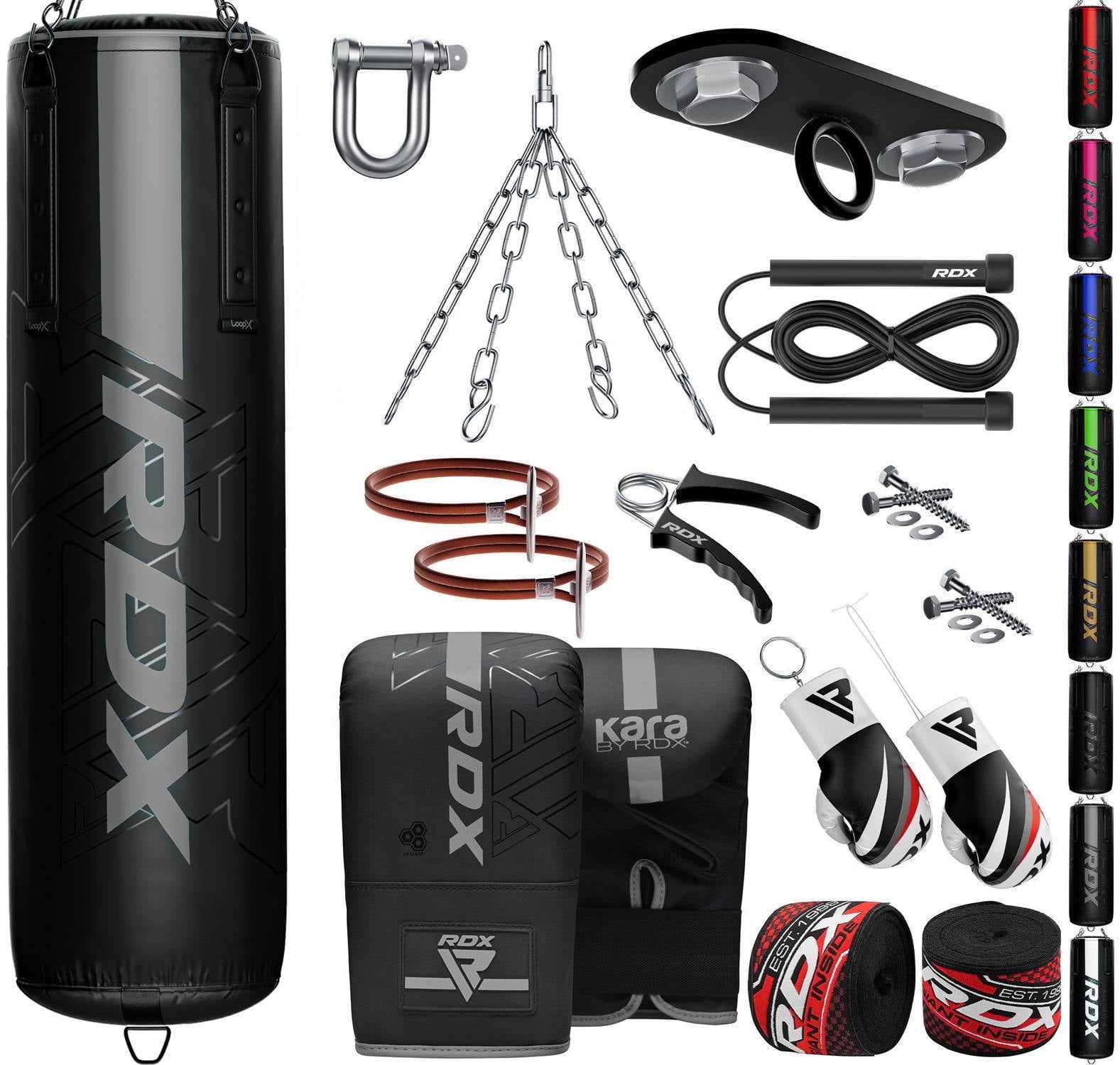 RDX 4PC Punching Bag Anti Swing Heavy Filled Set, Non Tear Maya Hide ...