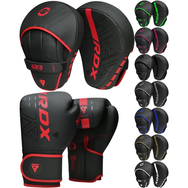 RDX Boxing Pads and Gloves Set, Maya Hide Leather KARA Hook and Jab Curved Focus Mitts with ...