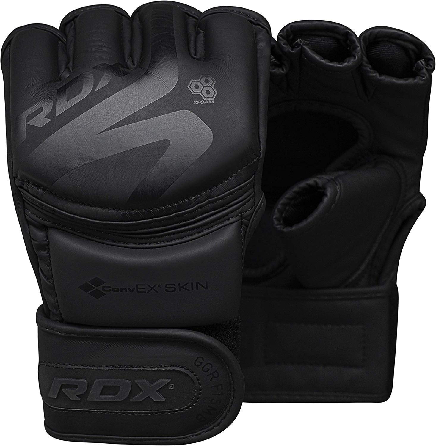 RDX MMA Gloves Noir, Maya Hide Leather, Ventilated Open D-Cut Palm ...