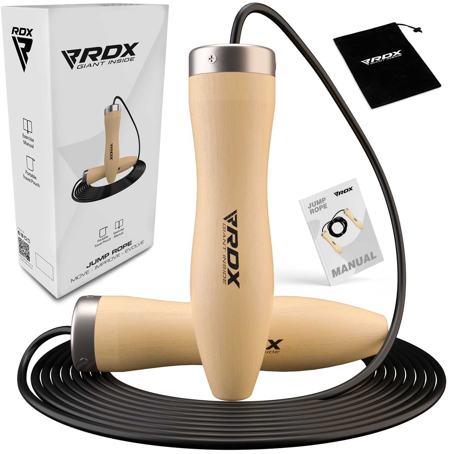 RDX Wooden Jump Rope- Adjustable Tangle Free Speed Cable with Grip ...