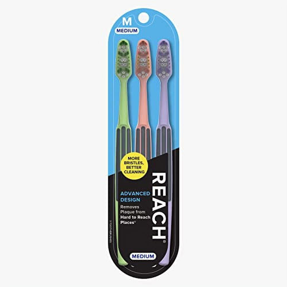 REACH ADVANCED DESIGN TOOTHBRUSH WITH MEDIUM BRISTLES, 3 COUNT ...