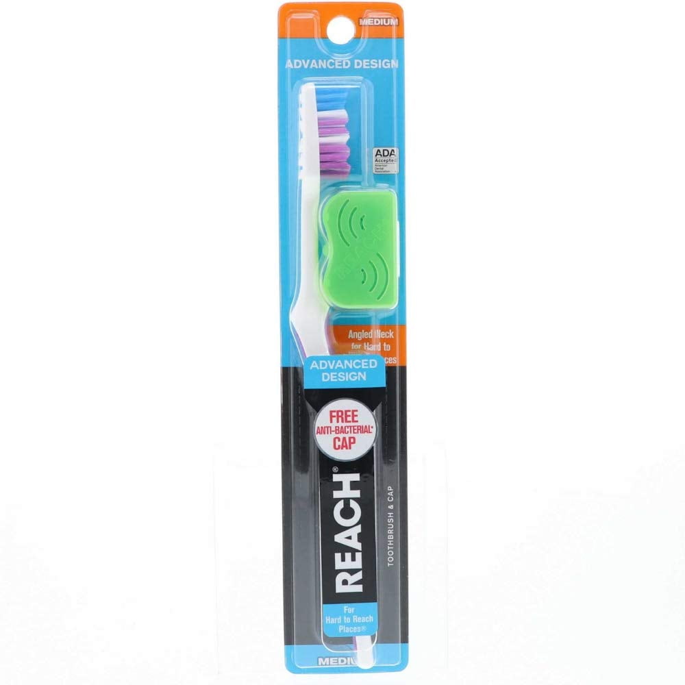 REACH Advanced Design Toothbrush MMF7 with Toothbrush Cap, Angled Neck ...