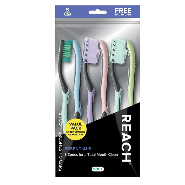 REACH Essentials Soft Dental Toothbrush for Adults, 6 Units - Walmart ...