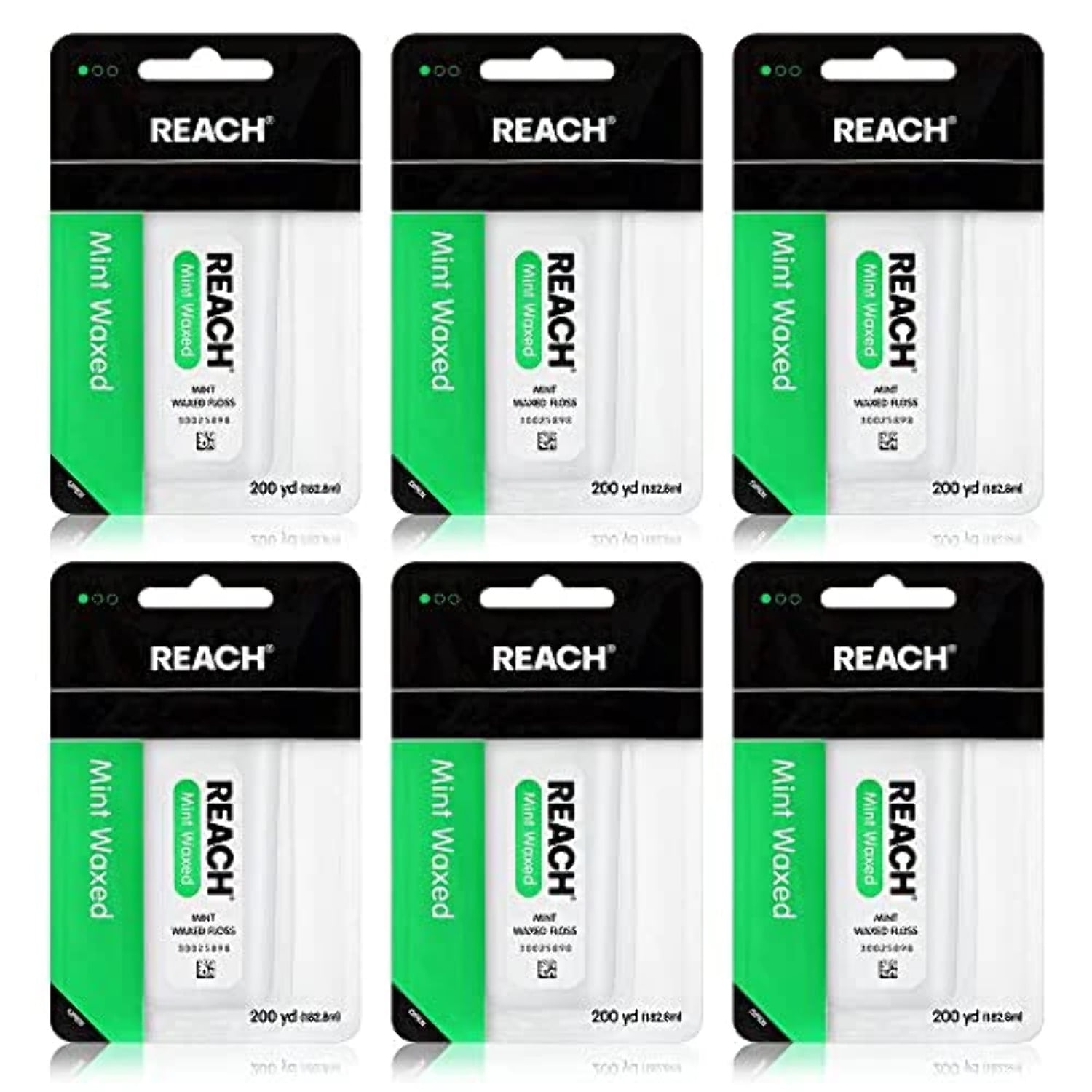 REACH Waxed Dental Floss 6-Pack, Mint, 200 yds, Plaque Remover, Shred ...